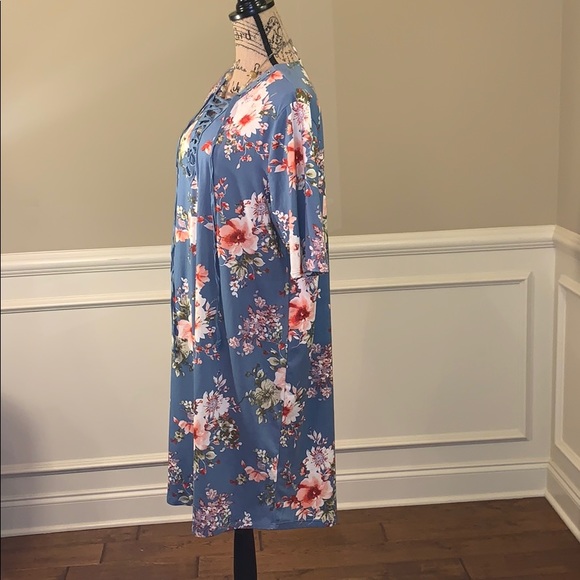 ODDY | Dresses | Oddy Floral Pattern Laceup Short Sleeve Dress Nwt ...
